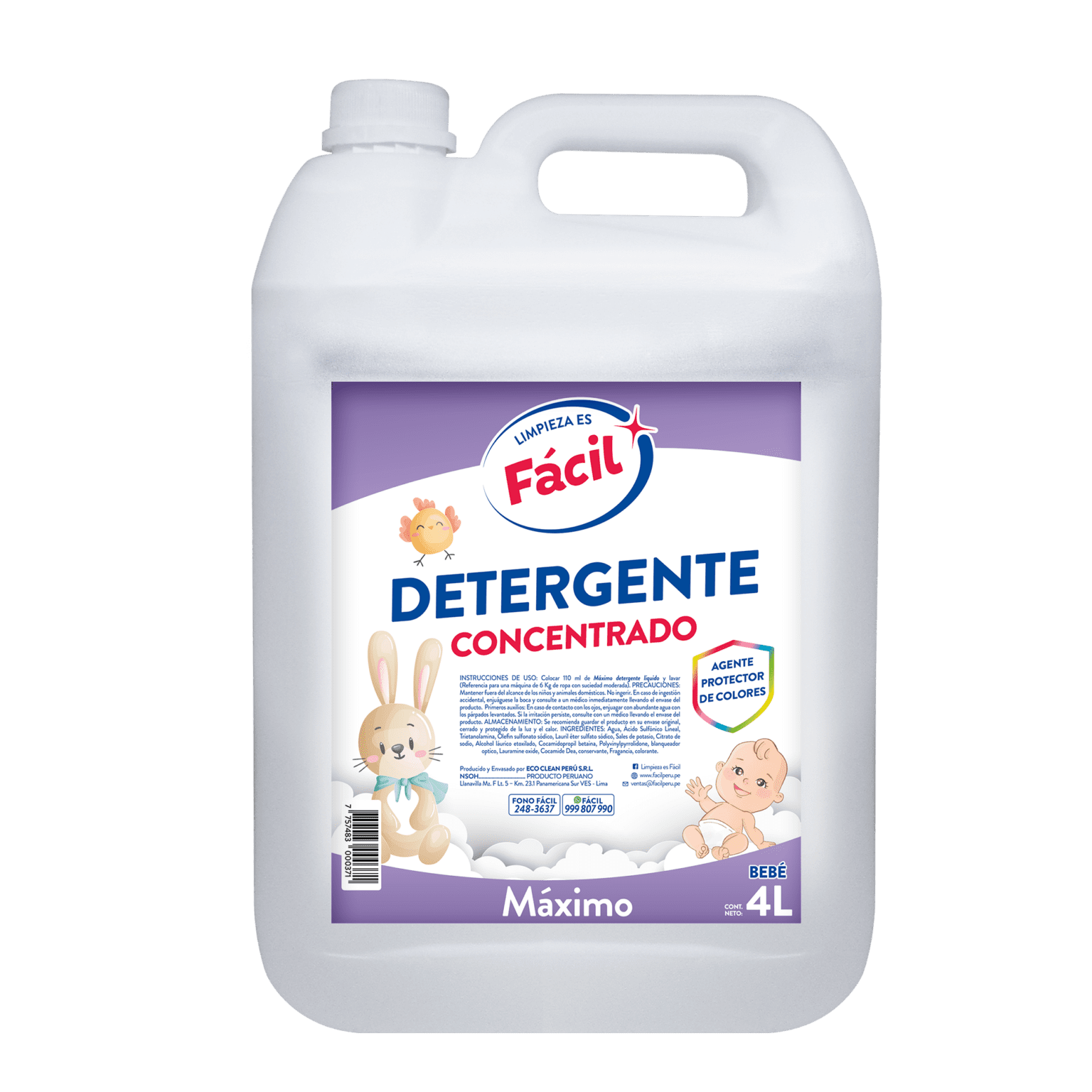 Detergente Líquido 4 Lt. Bebé - Fácil | Uno Más Uno